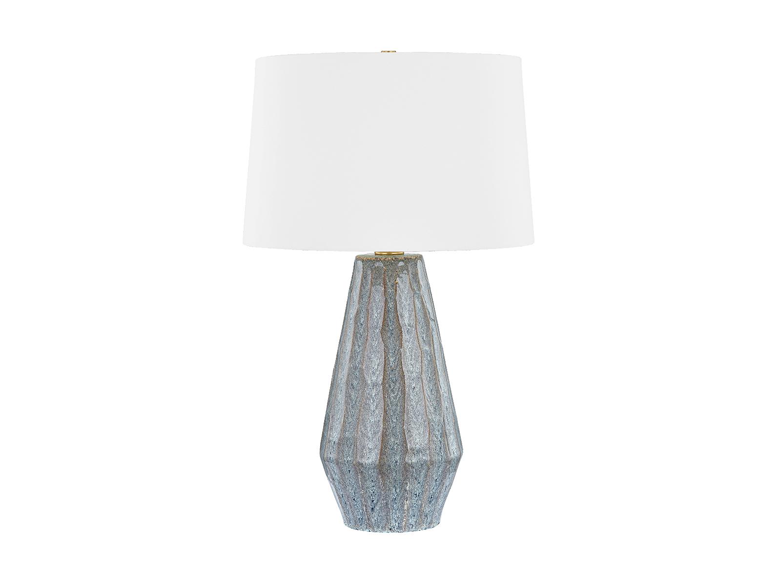 Hudson Valley Alloway Aged Brass Ceramic Swept Coast White Linen Blue ...